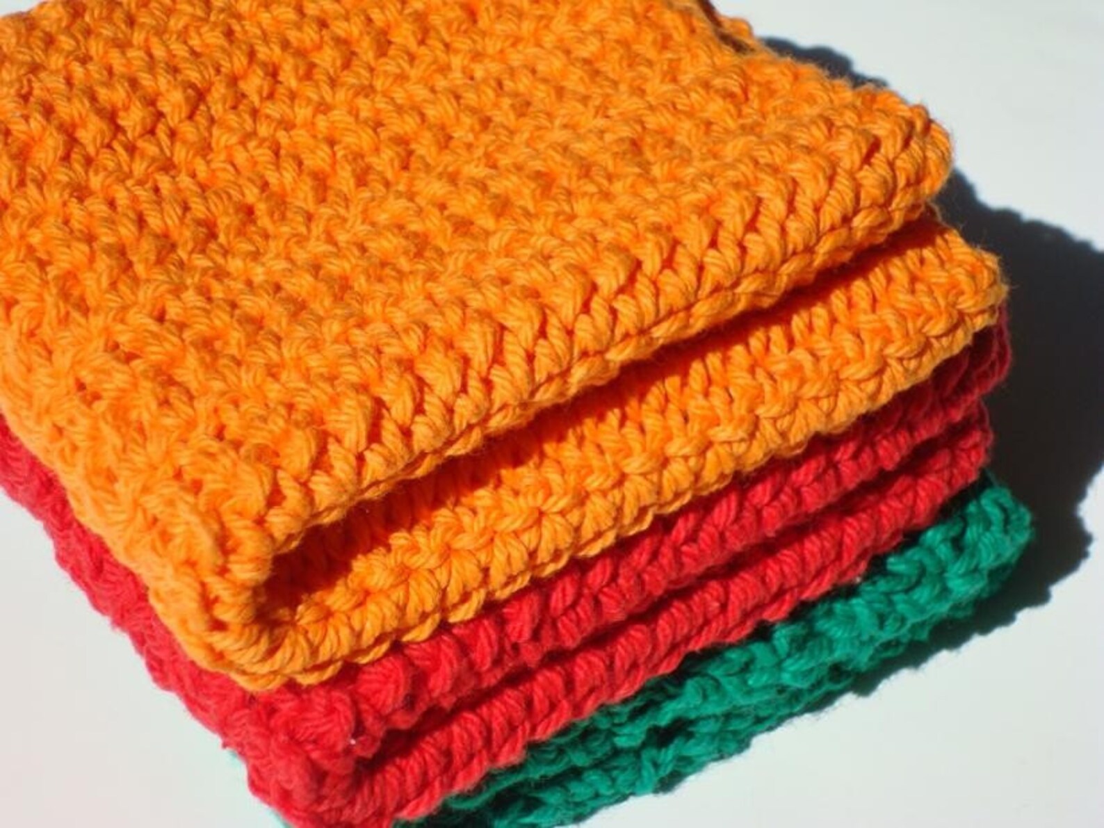 Green Red Orange Washcloths Set of Three Cotton - Etsy