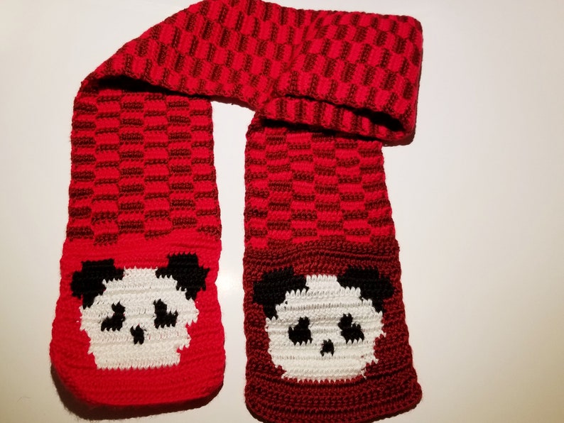 PANDA Scarf Light and Dark Red Crochet Scarf Scarves for - Etsy