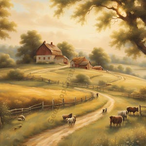 Vintage Landscape Painting | Antique Country Landscape | Cows ...