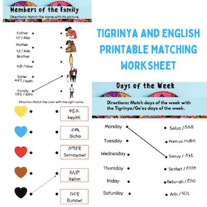 Printable Matching Activity for Kids Tigrinya and English - Etsy