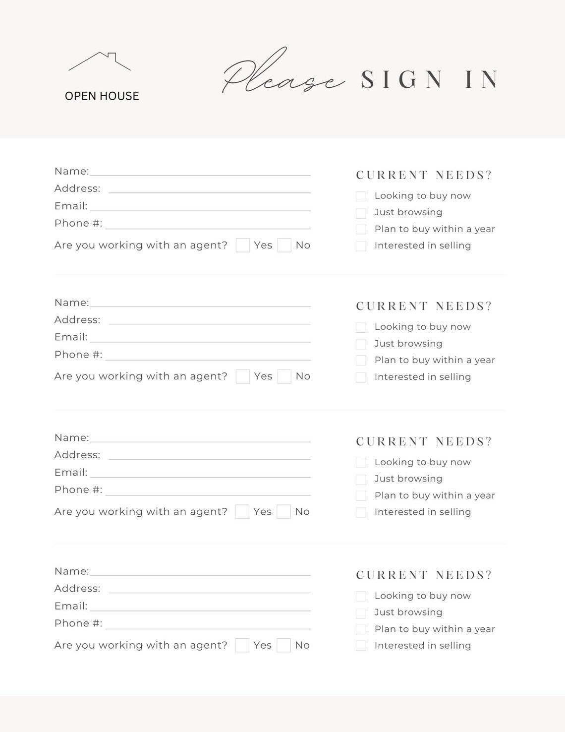 Open House Sign in Sheet Editable Template | Real Estate Marketing ...