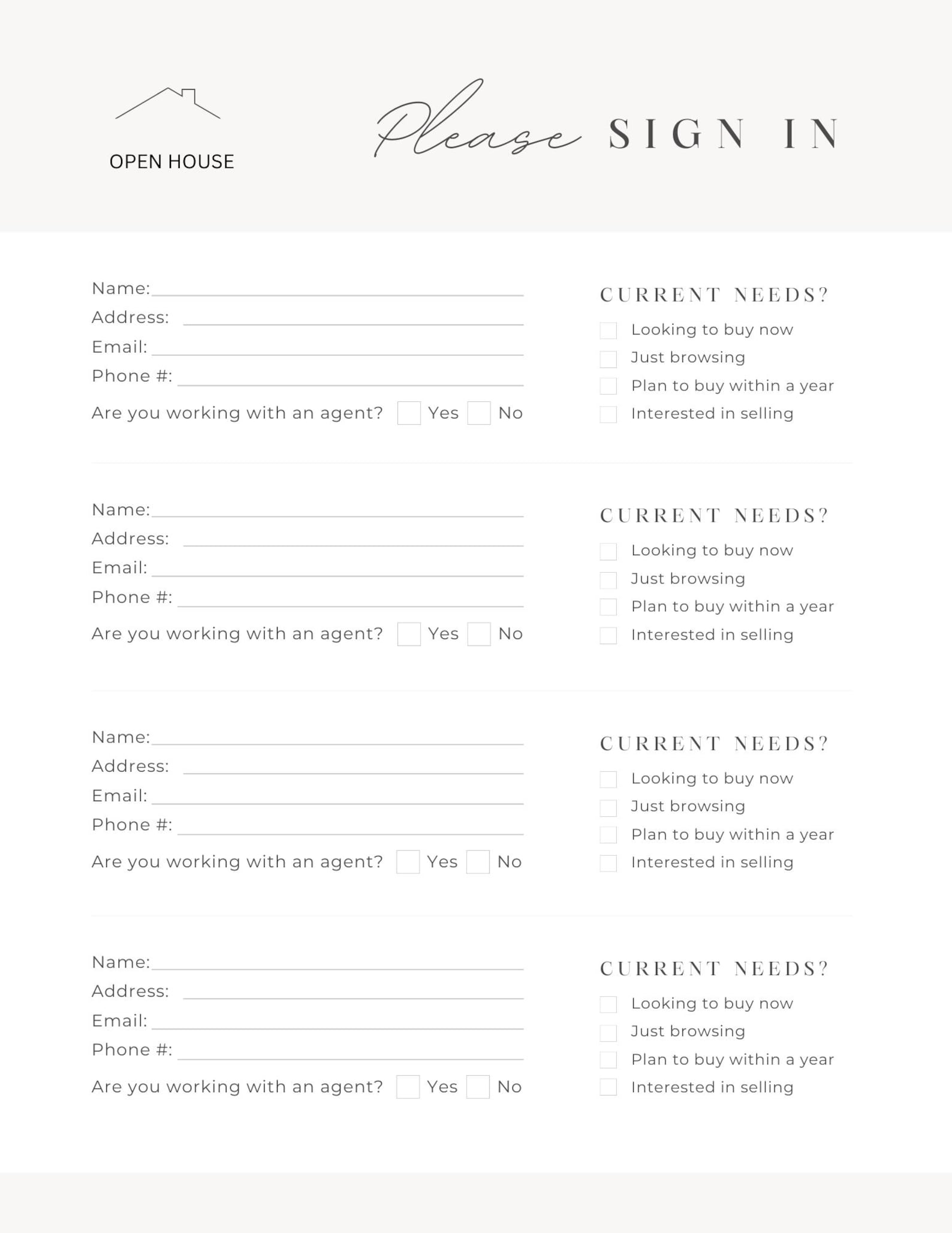 Open House Sign in Sheet Editable Template | Real Estate Marketing ...