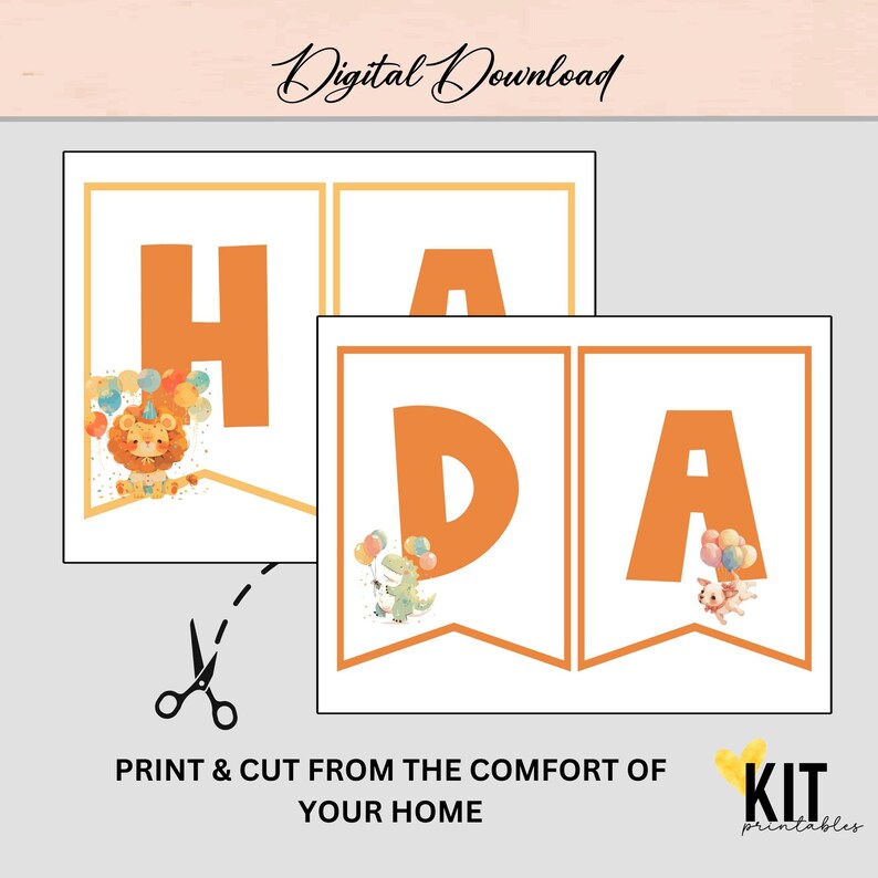 Kids Happy Birthday Banner, Cute Animals Birthday Pennants, Kids ...