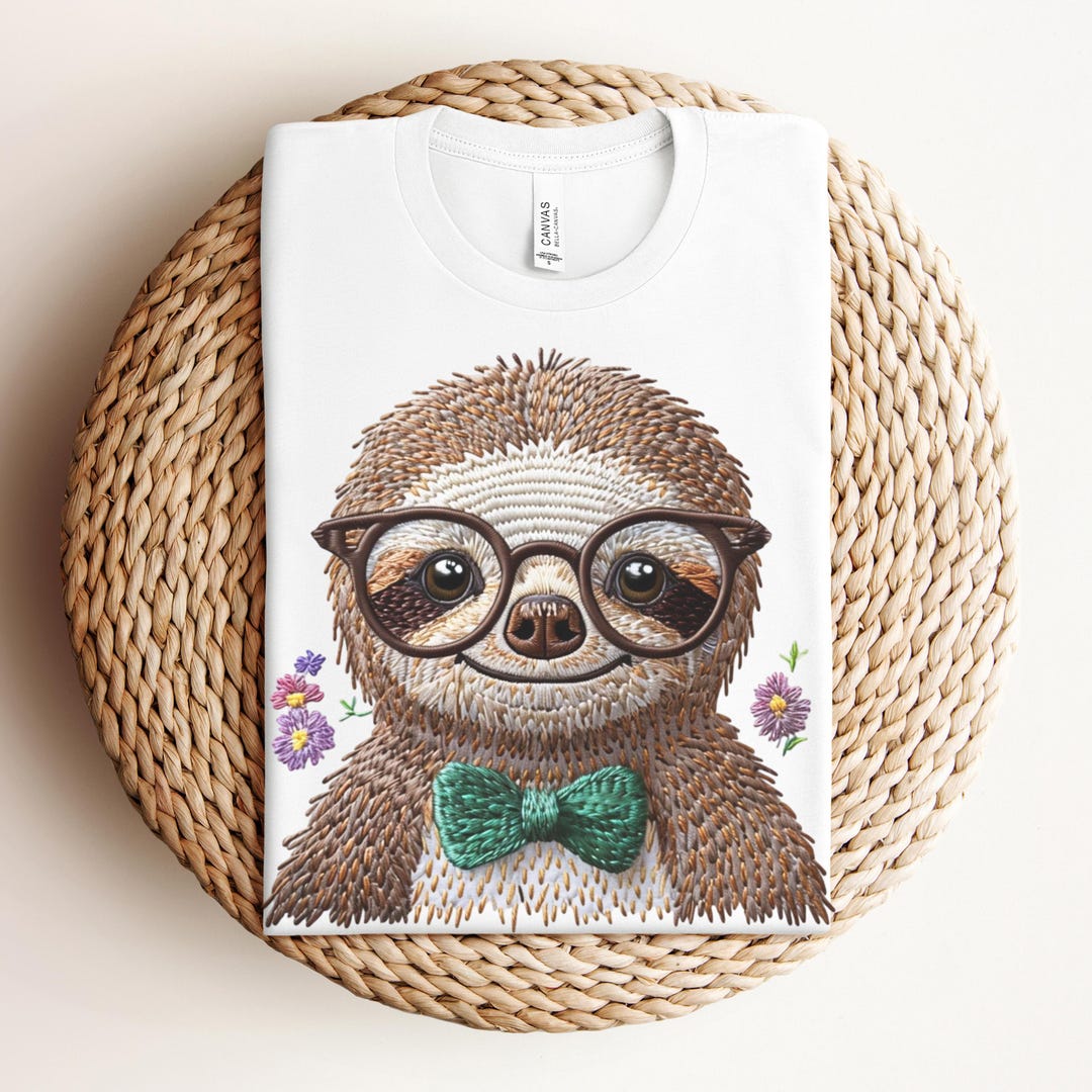Retro Sloth PNG, Vintage Happy Sloth PNG, Faux Embroidery Sloth, Sloth ...