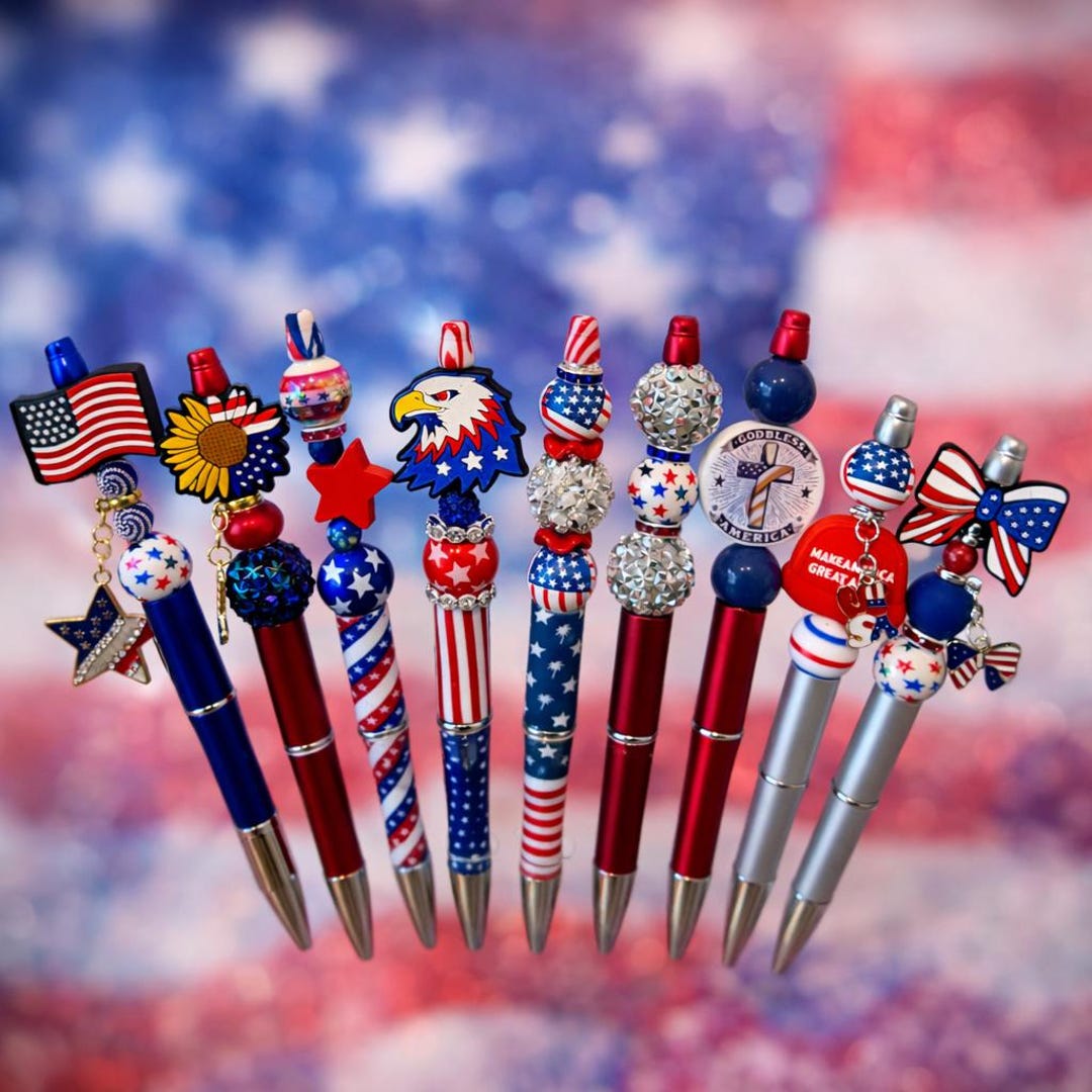 Handmade Patriotic Beaded Pens – Red White Blue American Tribute - Etsy