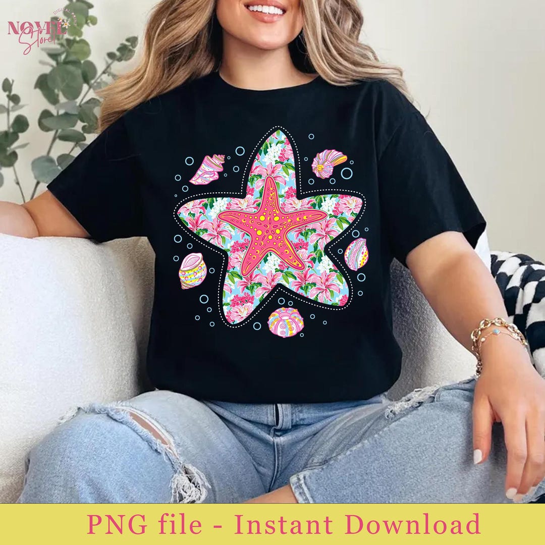 Preppy Starfish Coquette Png, Summer Vibes Png, Retro Floral Summer Png ...