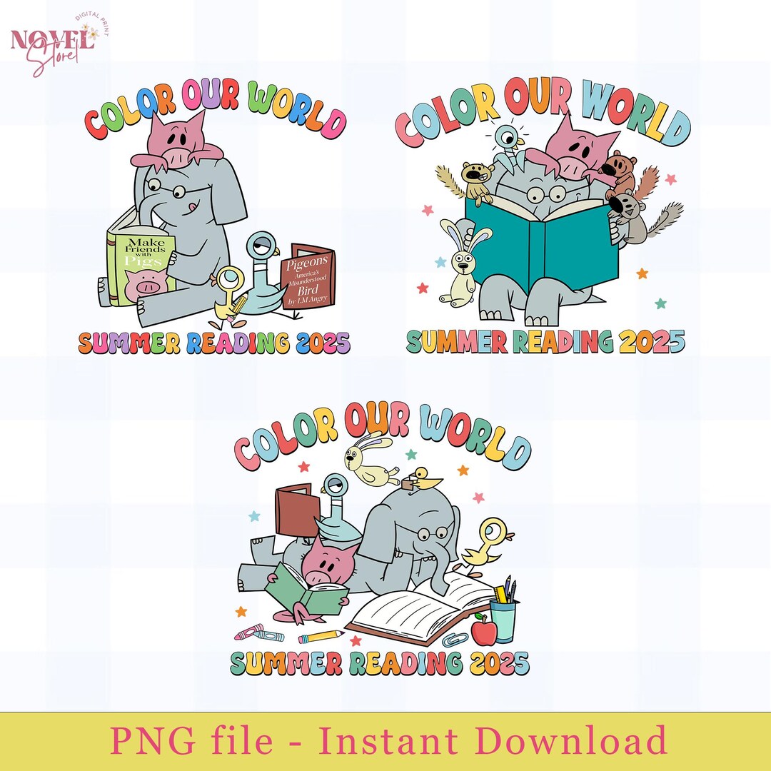 3 Designs Color Our World Summer Reading 2025 PNG, Elephant and Piggie ...