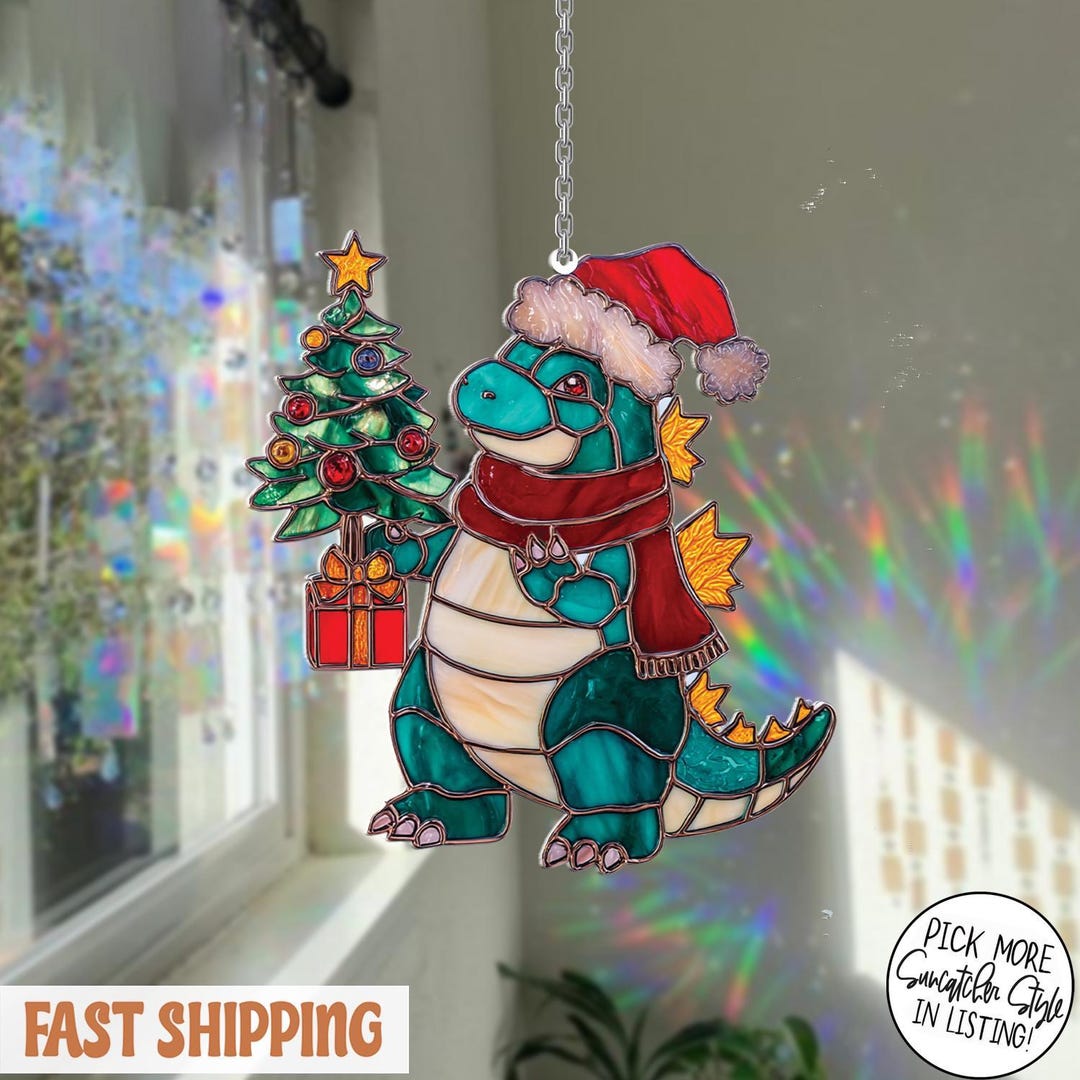 Christmas Godzilla ACRYLIC Window Hanging, Godzilla Lovers Gift ...
