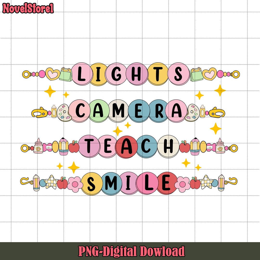 Lights Camera Teach Smile Teacher Back to School Png, Teacher Groovy ...