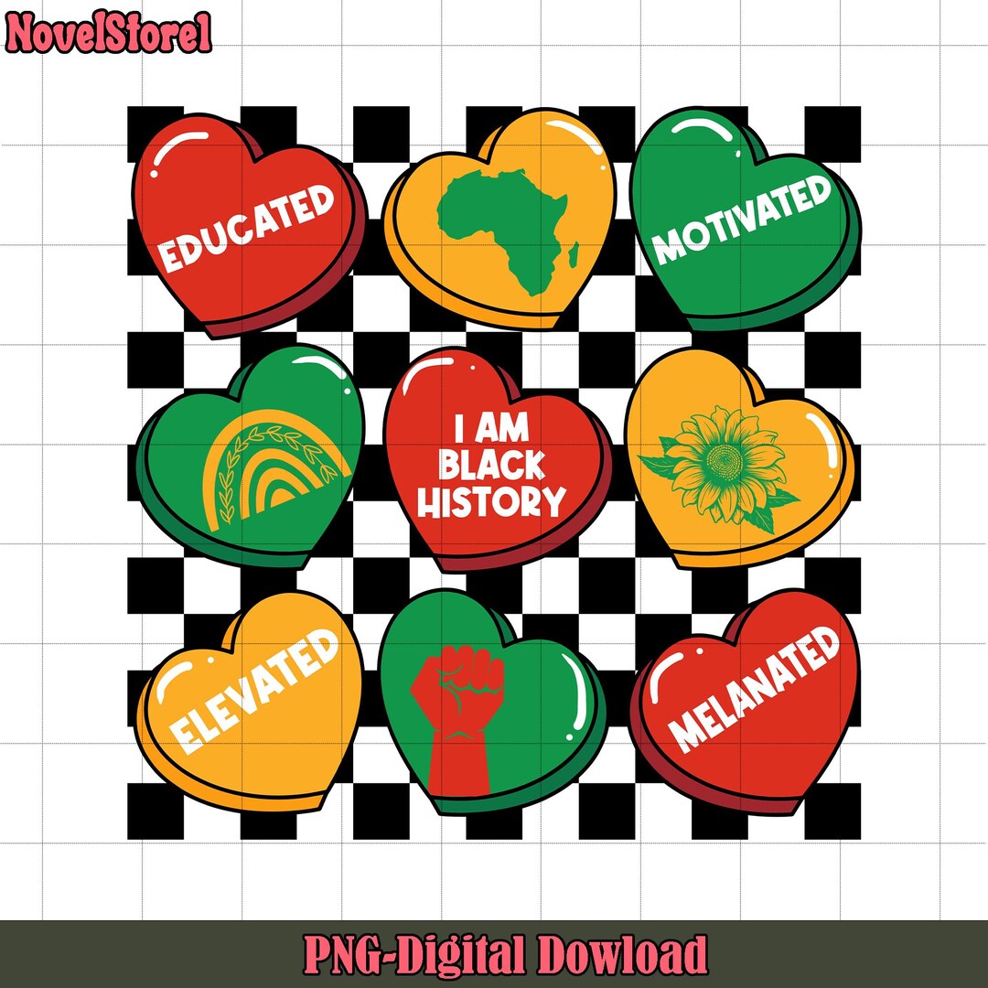 Checkered Candy Heart Black History Month PNG, Black History Month ...