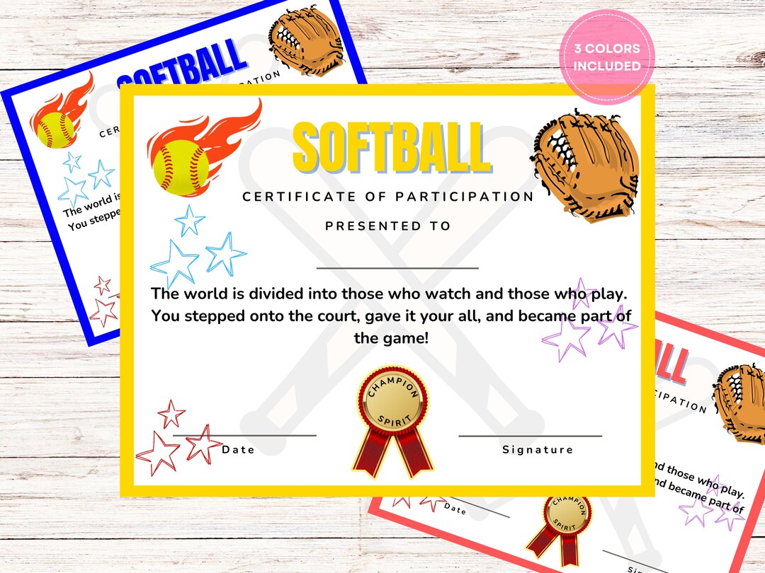 Softball Certificates, Softball End of Year Awards, Softball Ceremony ...
