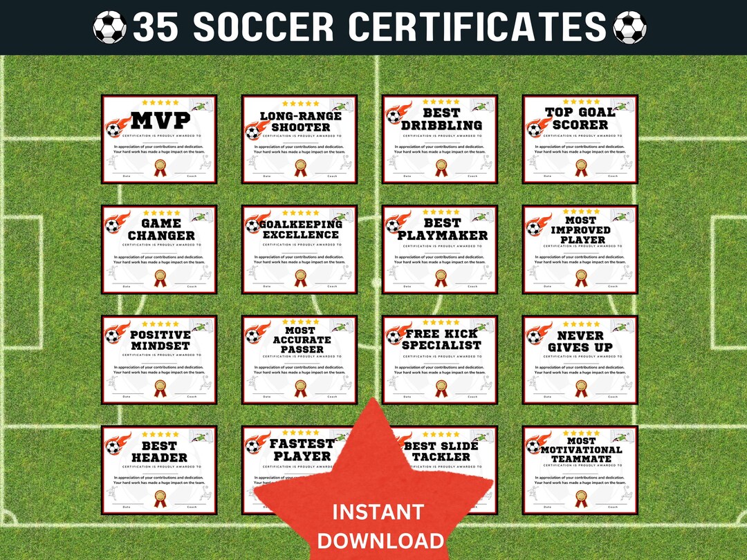 35 Soccer Certificates, Soccer Team Awards, Soccer Certificate, Soccer ...