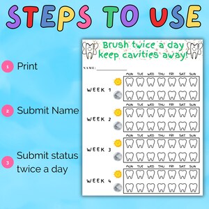 Teeth Brushing Tracker for Kids, Monthly Teeth Brushing Chart, Dental ...
