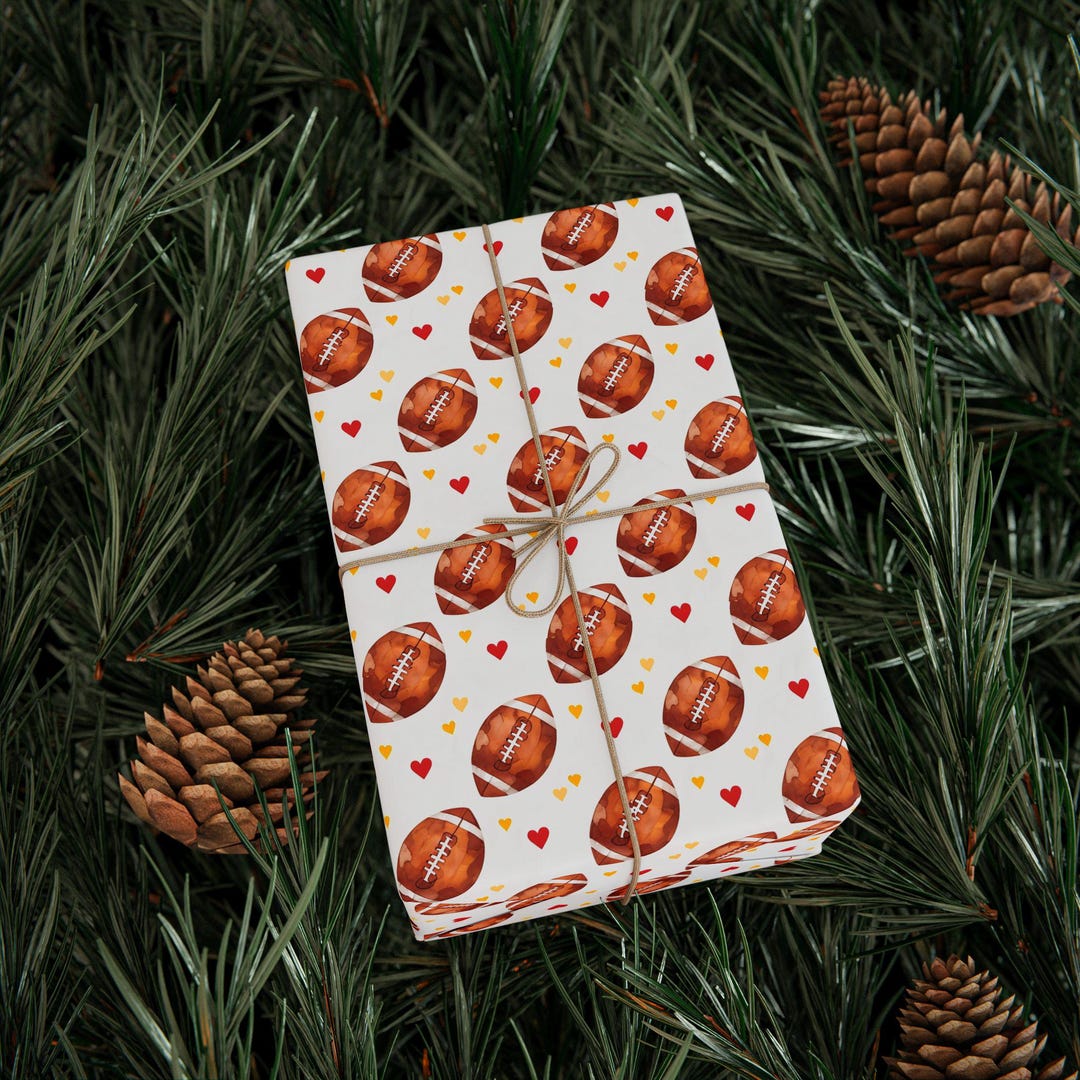 Chiefs Football Wrapping Paper | Red and Yellow Hearts Gift Wrap - Etsy