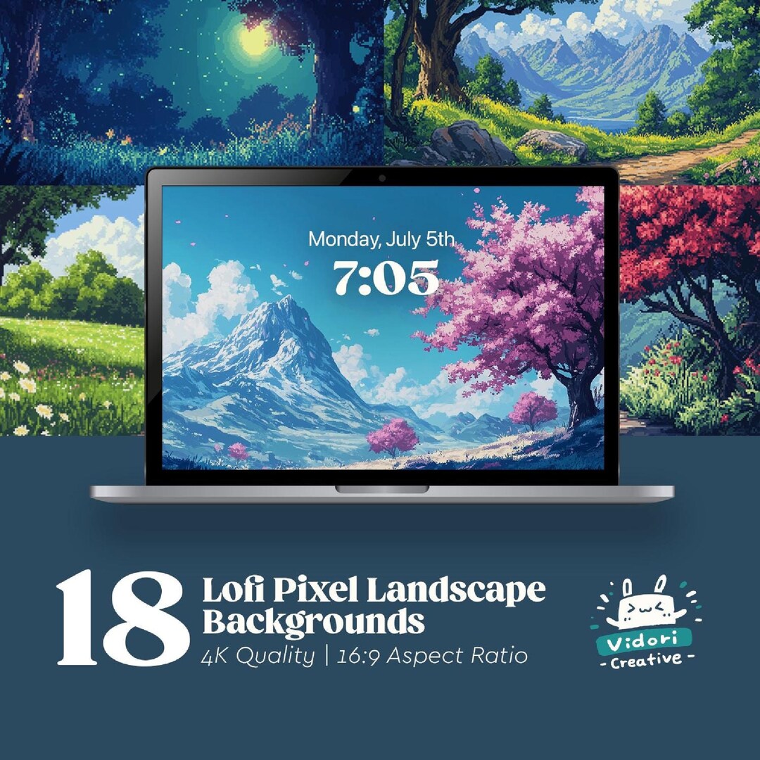 Vibrant Lofi Pixel Art Landscape Digital Screensaver Wallpapers in 4K ...