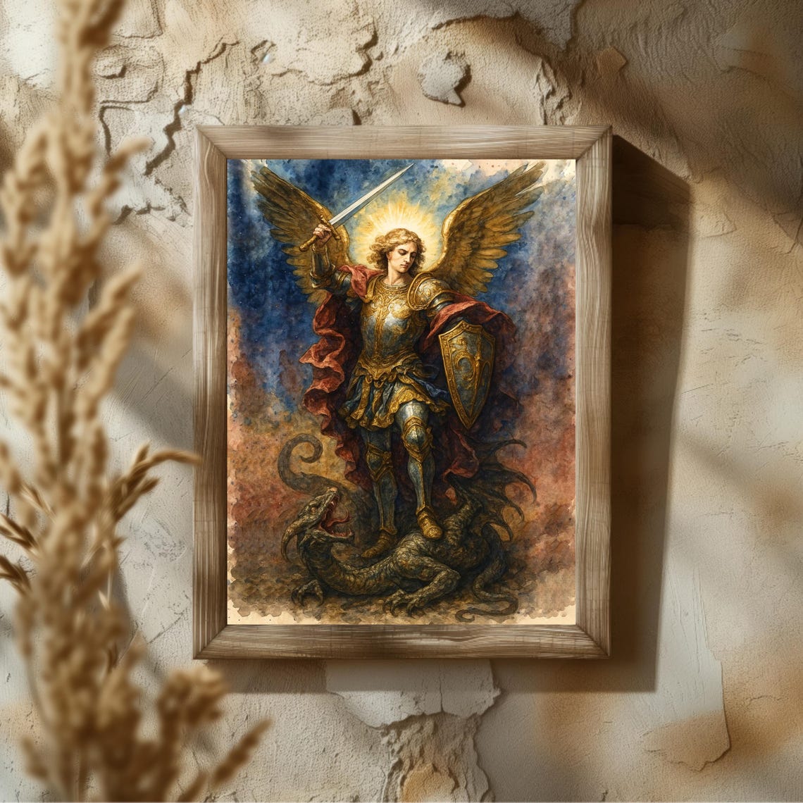 Archangel Michael Wall Art | St Michael Fighting Evil Serpent ...