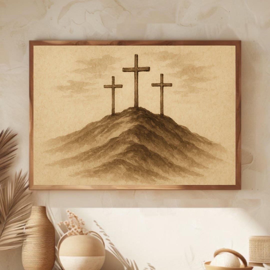 Three Crosses Calvary Artwork | Christian Landscape Print | Religious ...