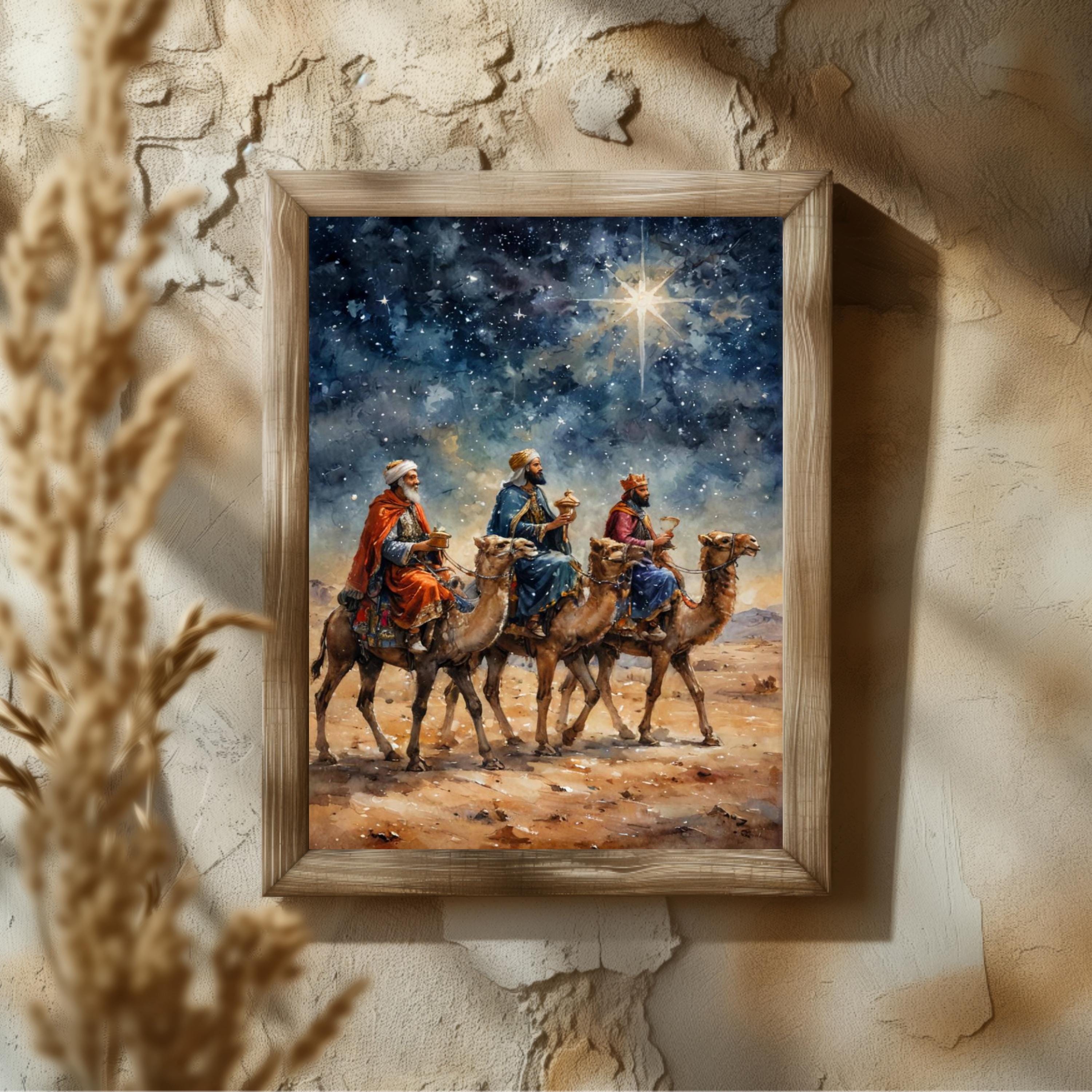 Three Wise Men Print | Christmas Magi Scene | Star of Bethlehem Poster ...