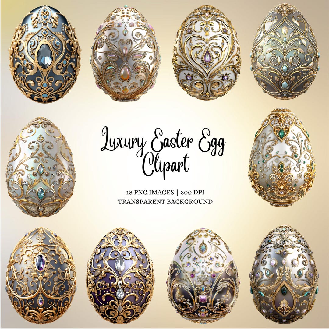 Elegant Easter Egg Clipart | Ornate Gold & Silver Designs | Jewel-toned ...