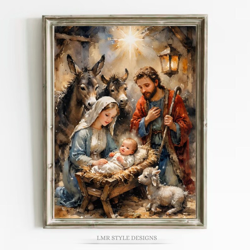 Holy Family Print | Nativity Scene Wall Art | Christmas Christian Print ...