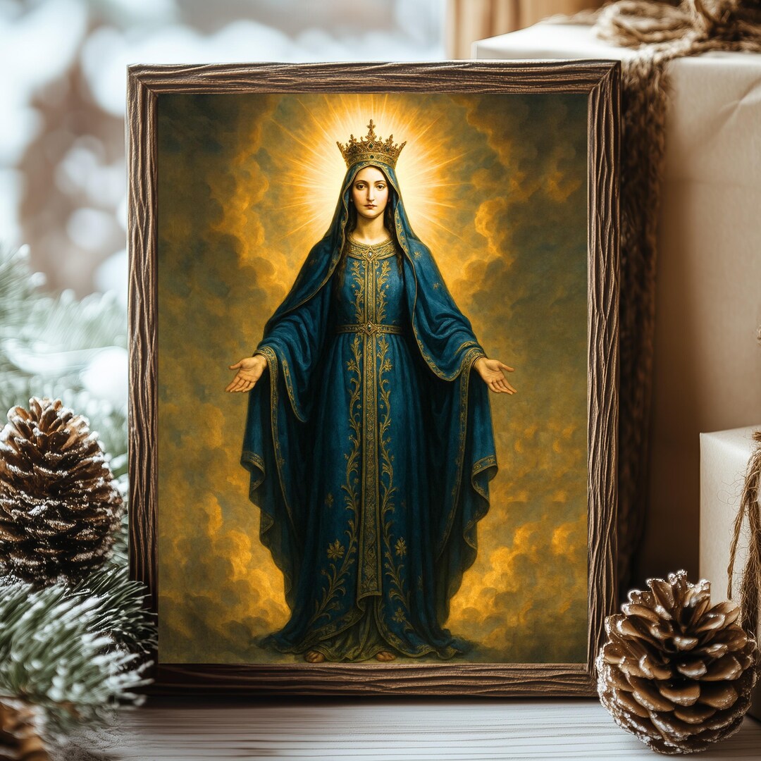 Queen Virgin Mary Print | Catholic Religious Art | Blessed Mother With ...