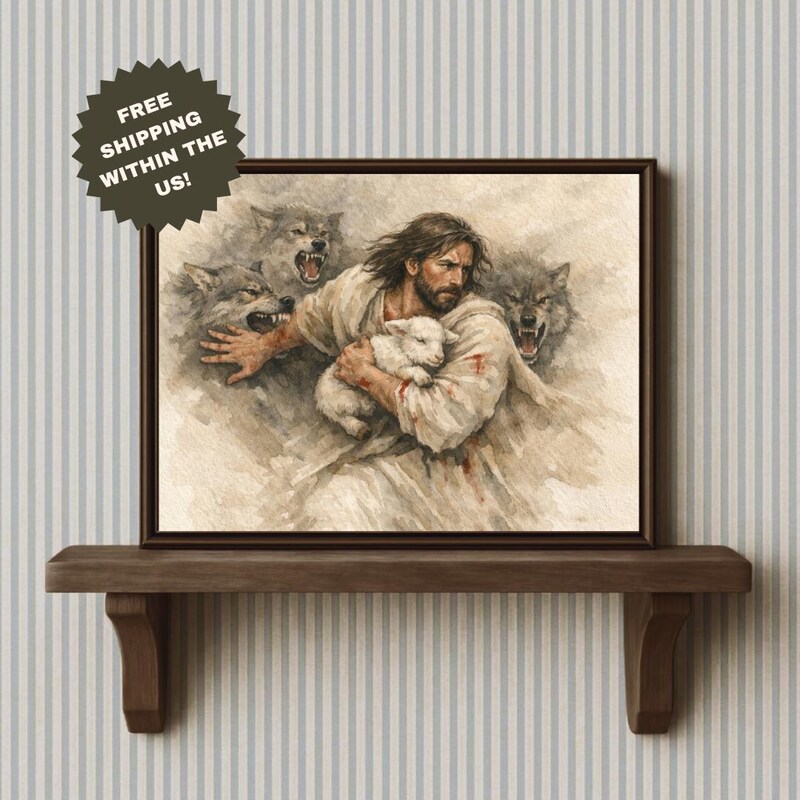 Picture Jesus Protecting Lamb From Wolves - Etsy