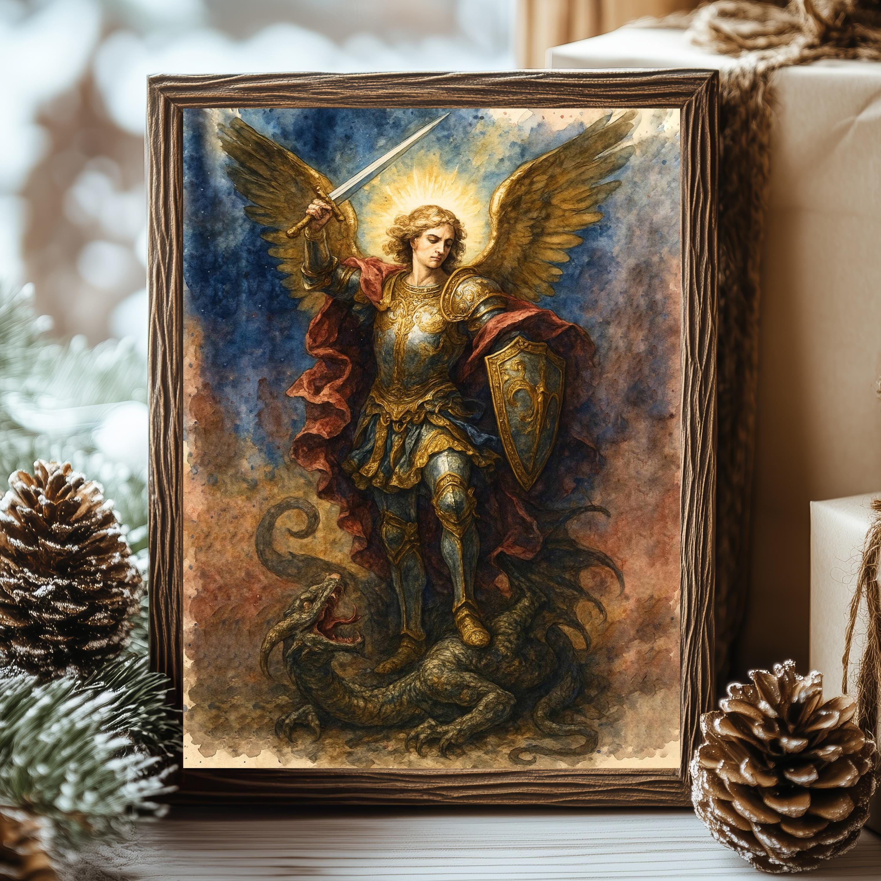 Archangel Michael Wall Art | St Michael Fighting Evil Serpent ...