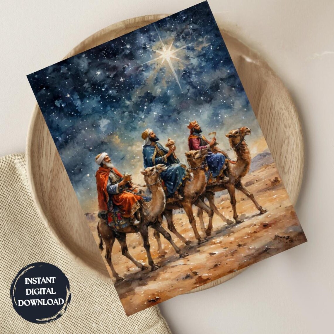 Three Wise Men Print | Christmas Magi Scene | Star of Bethlehem Poster ...
