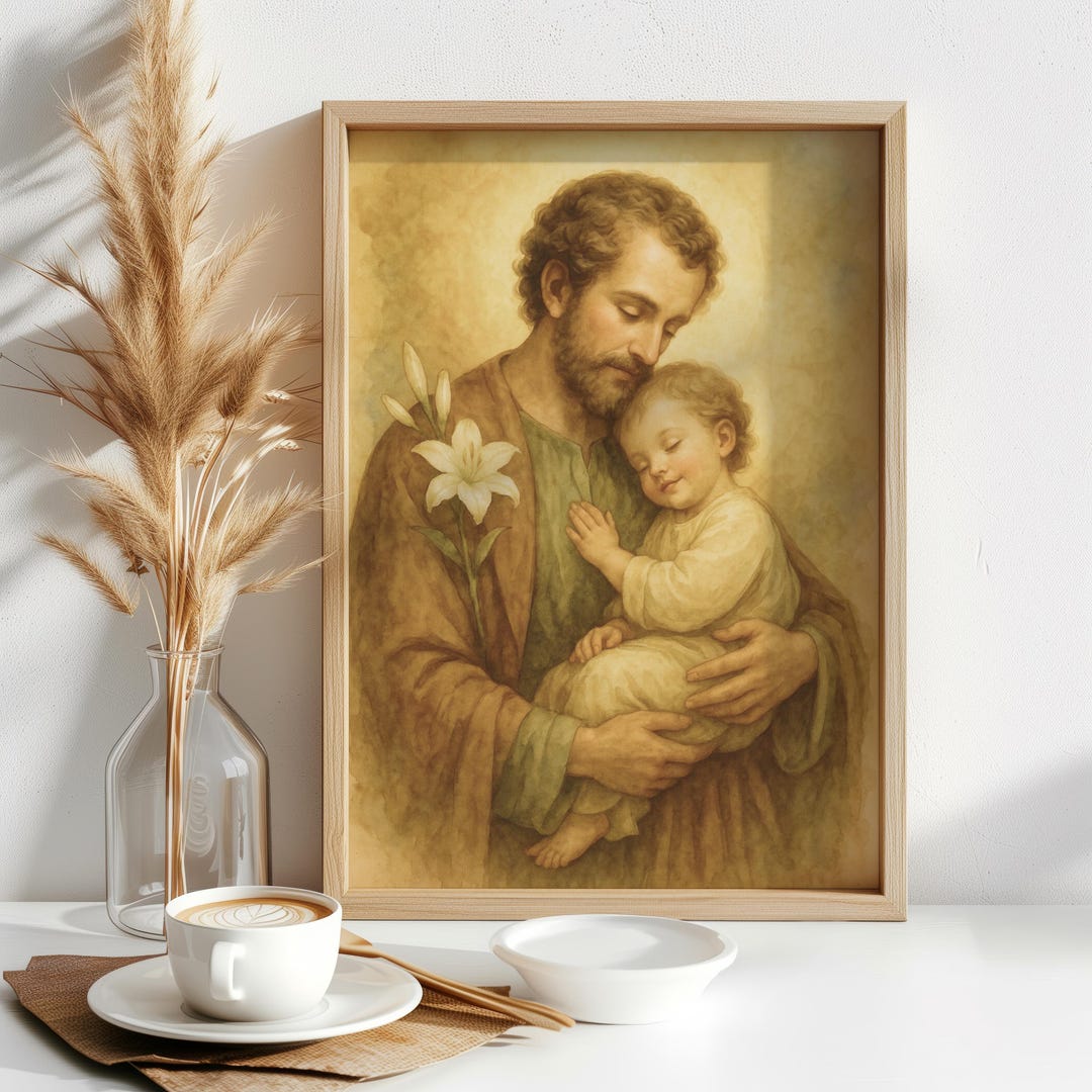 St. Joseph Holding Baby Jesus Wall Art | Catholic Religious Print ...