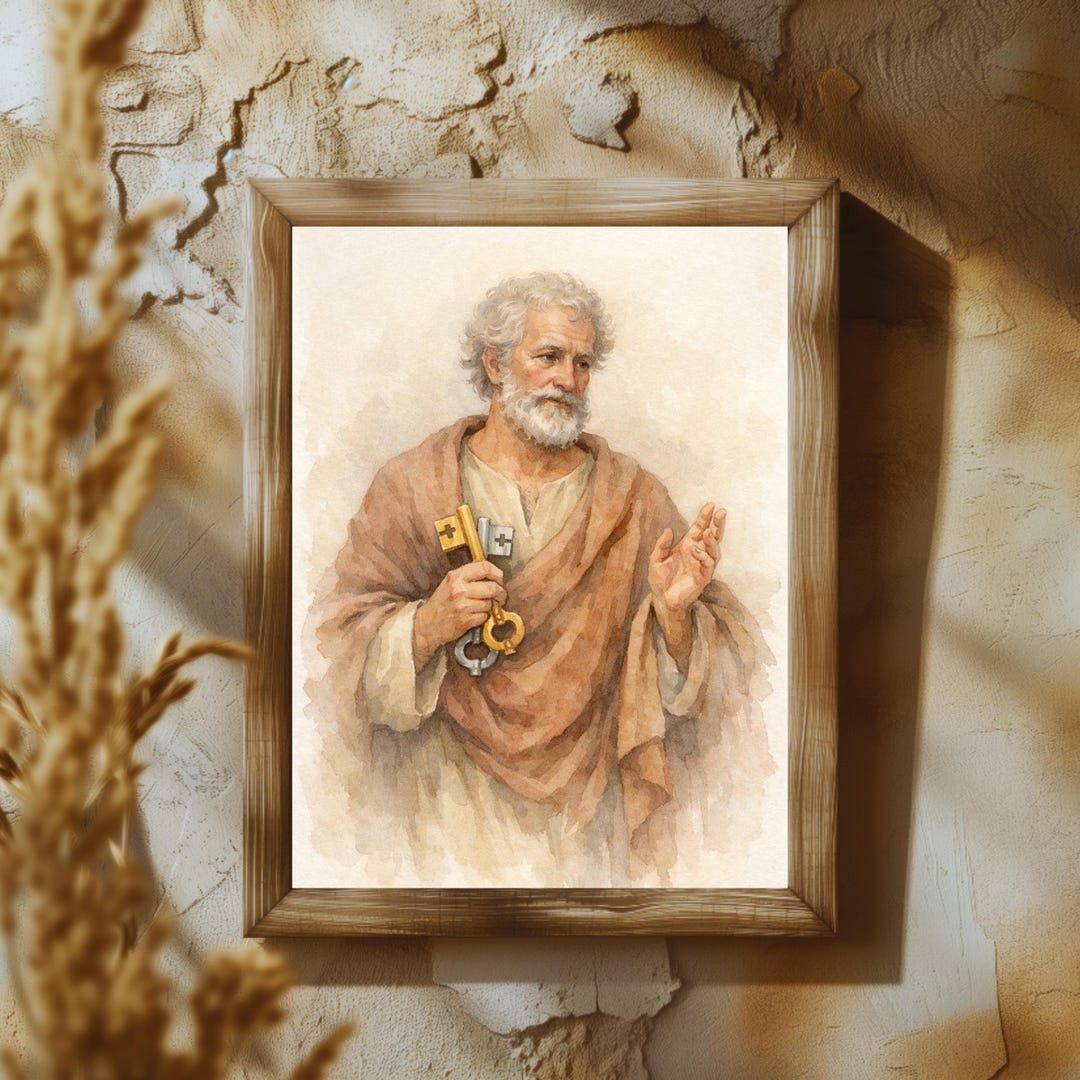 Saint Peter Keys Christian Wall Art | Religious Watercolor Painting ...