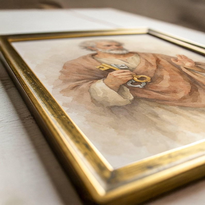 Saint Peter Keys Christian Wall Art | Religious Watercolor Painting ...