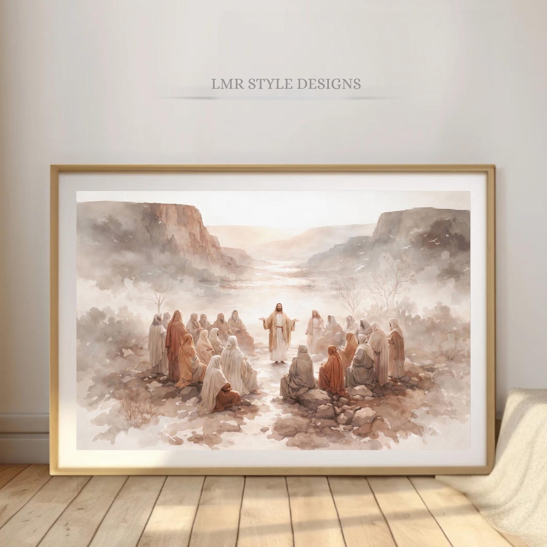 Sermon on the Mount | Jesus Teaching Watercolor Painting | Christian ...