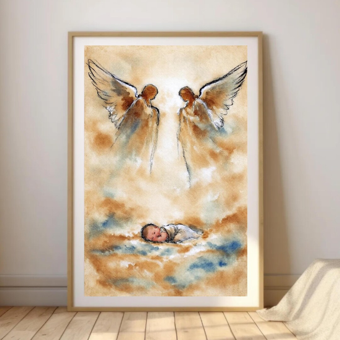 Guardian Angels Watching Over Baby Wall Art | Christian Nursery Decor ...