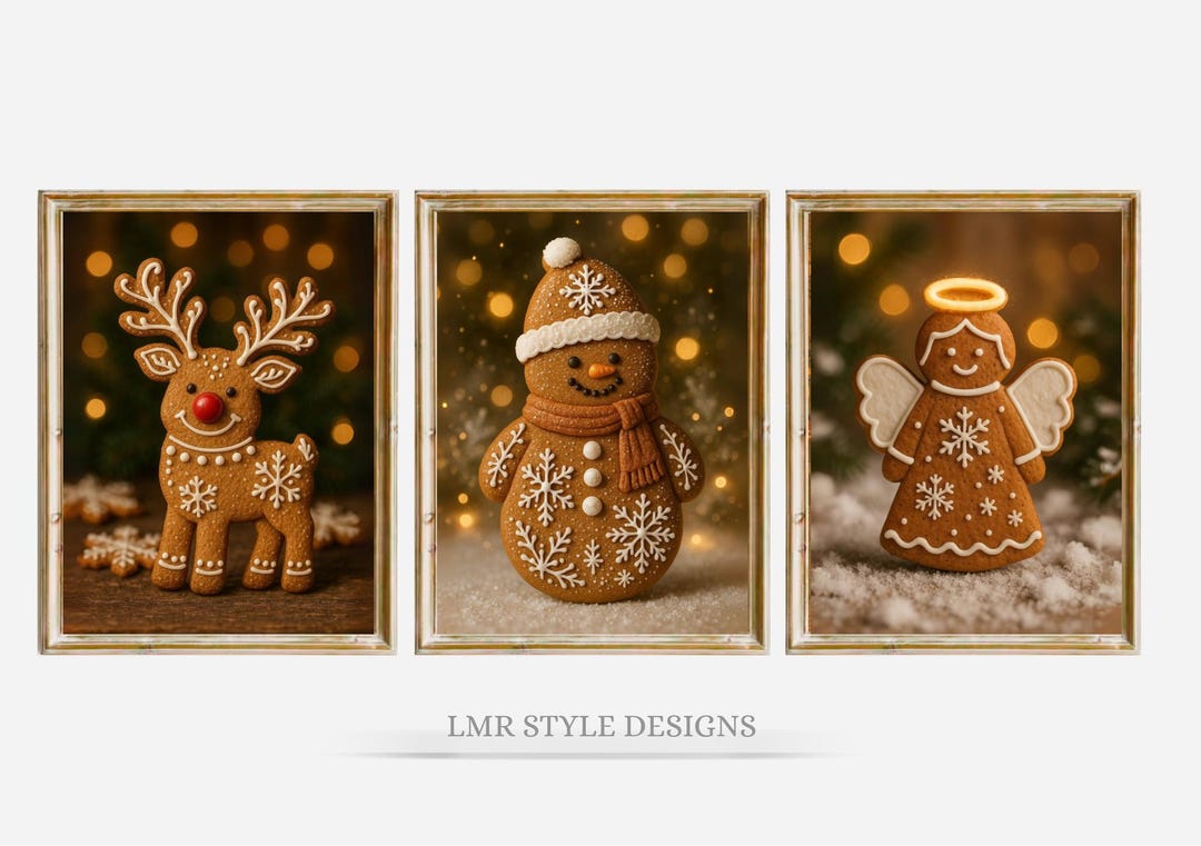 Christmas Gingerbread Wall Art Set | Festive Kitchen Decor | Holiday ...