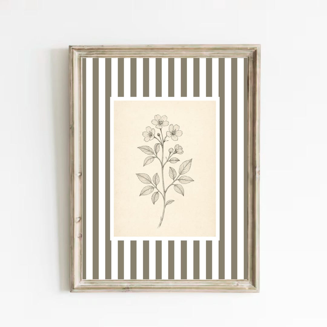Pretty Neutral Floral Art With Stripes | Botanical Digital Download ...