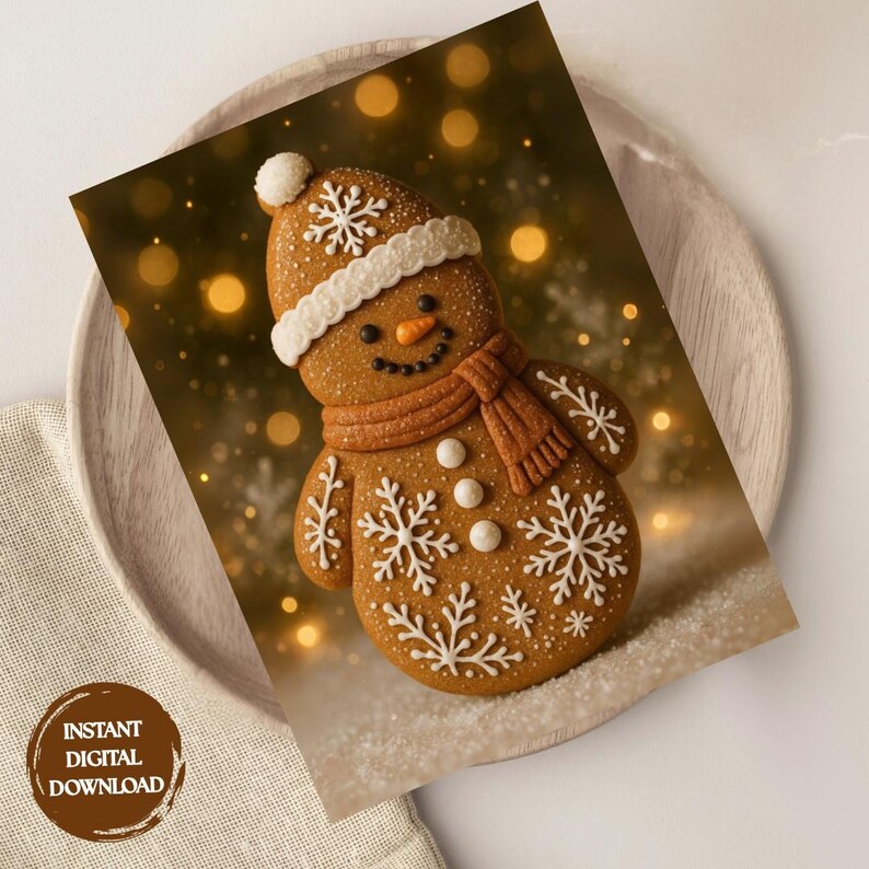 Christmas Gingerbread Snowman Wall Art | Festive Cookie Print | Holiday ...