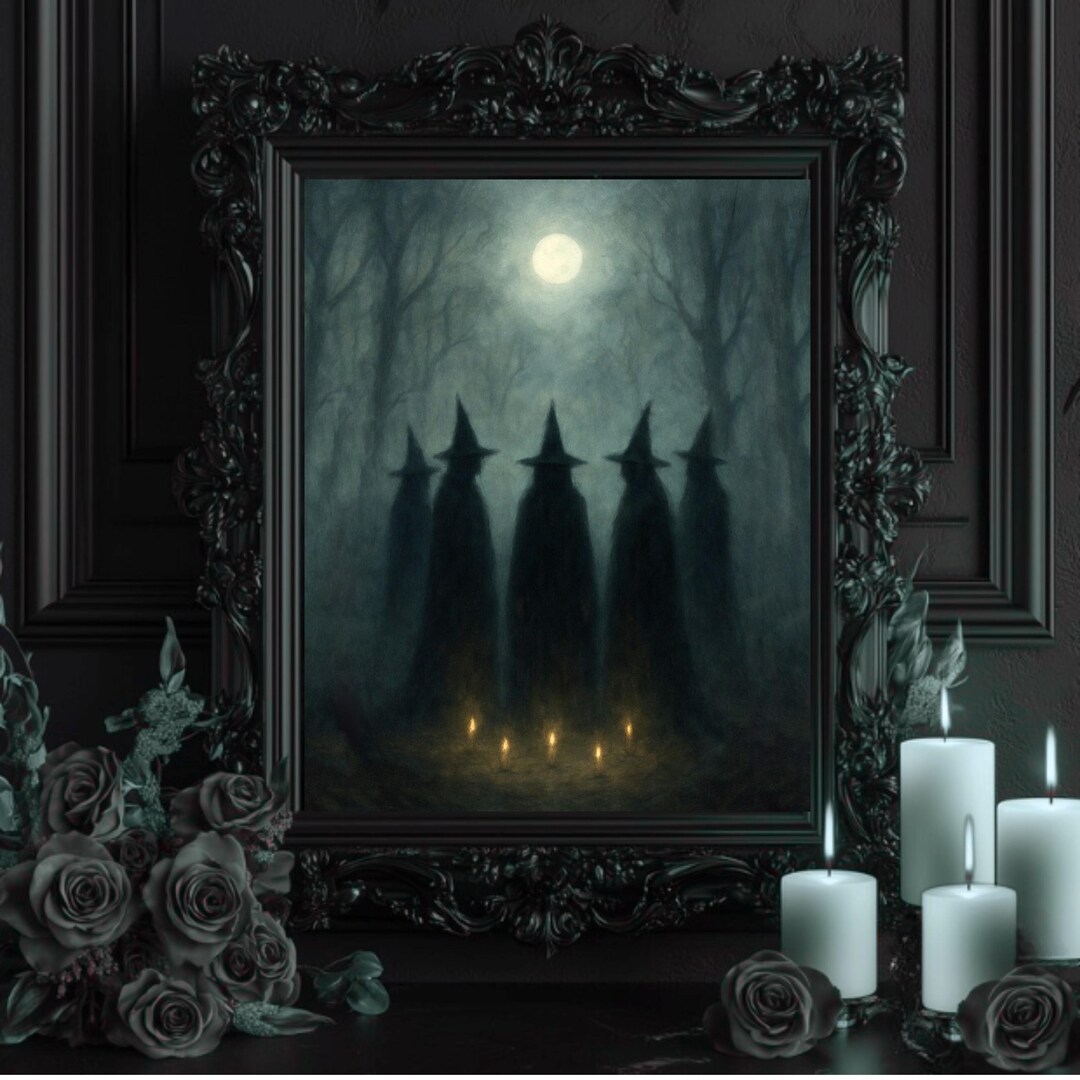 Moonlit Witch Coven Wall Art | Spooky Night Coven Witches Print ...