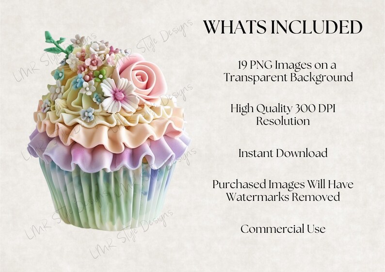 Whimsical Cupcake Clipart | Vintage Watercolor Pastel Cupcakes | Floral ...