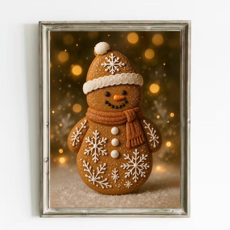 Christmas Gingerbread Snowman Wall Art | Festive Cookie Print | Holiday ...
