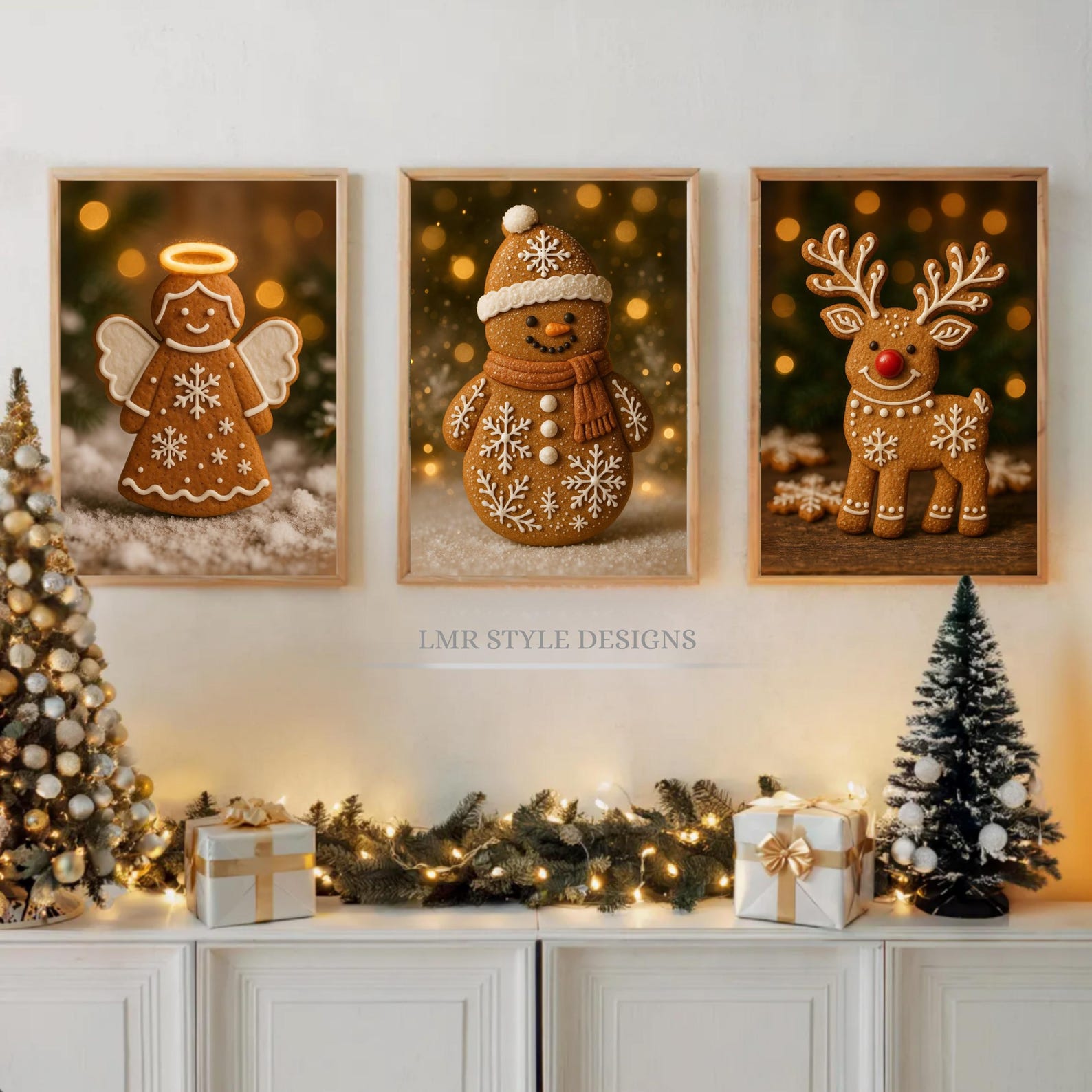 Christmas Gingerbread Wall Art Set | Festive Kitchen Decor | Holiday ...
