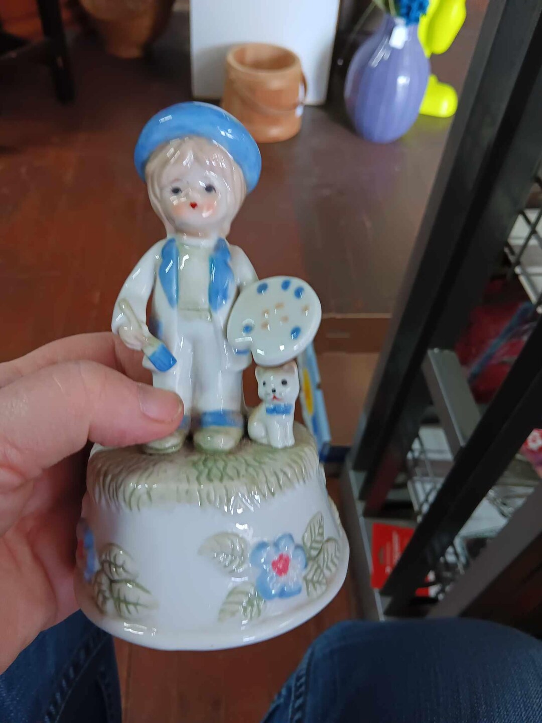 Vintage Enesco Blue Boy Artist Painter Music Box the Song is Beautiful ...
