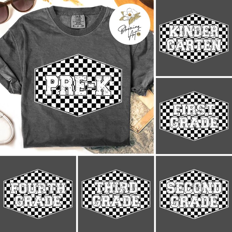 Retro Checkered Back to School Girls & Boys PNG SVG Bundle, Kinder ...