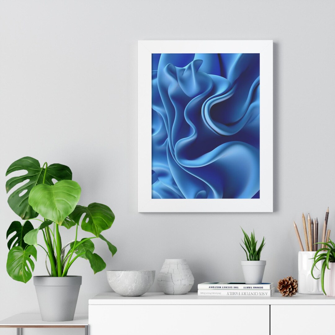 Modern Abstract Blue Framed Wall Art, Modern Wall Art Print for Home & Office Decor, Bedroom ...