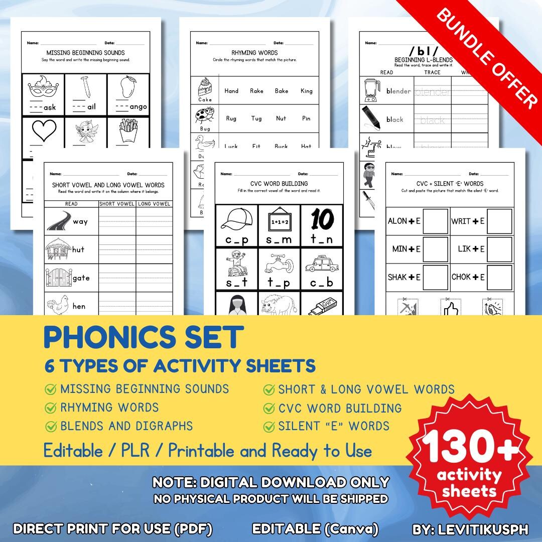 Pre-school Activity Sheets for Phonics L Editable Template L Printable ...