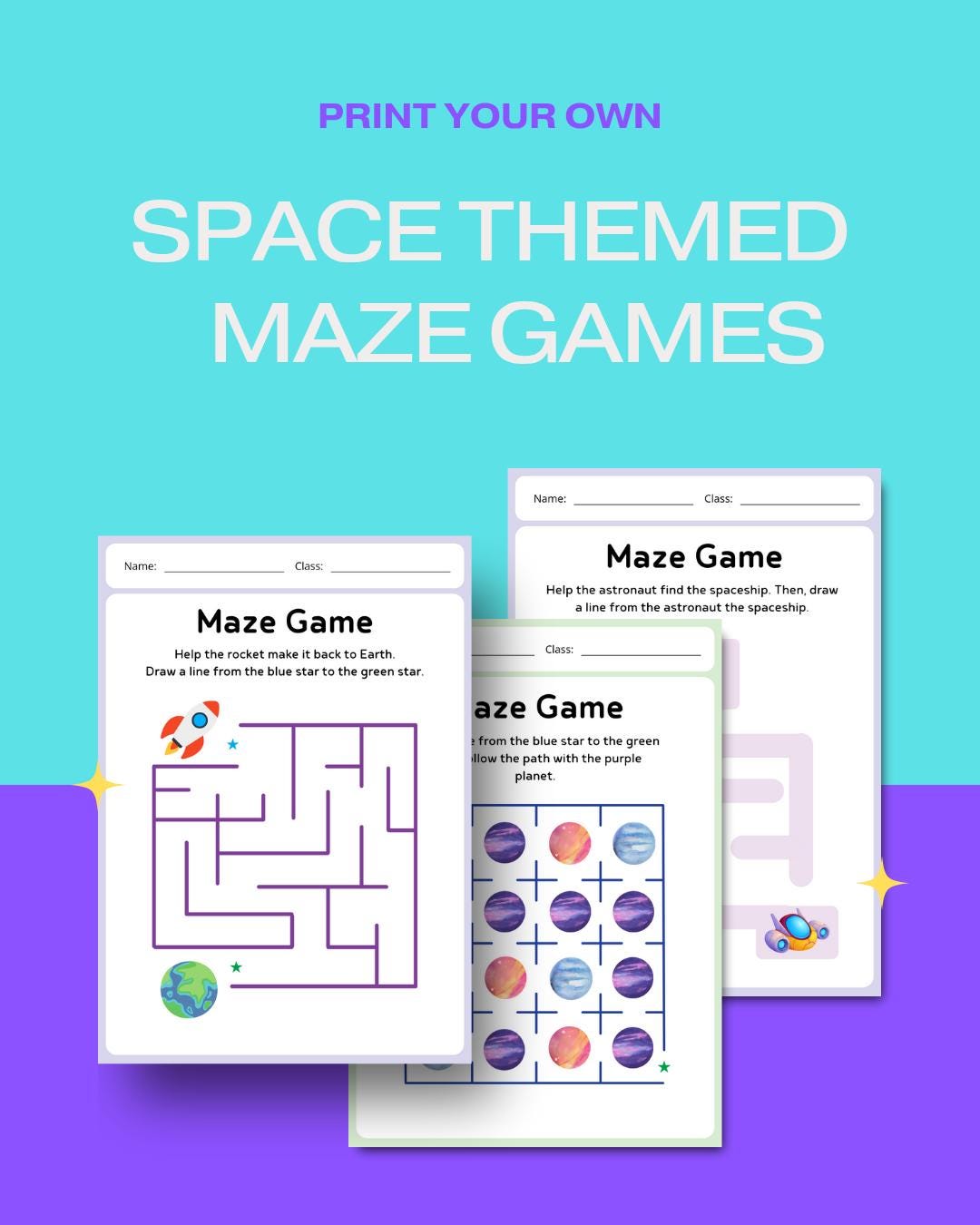 Space-themed Maze Digital Print - Fun Outer Space Activity for Kids ...