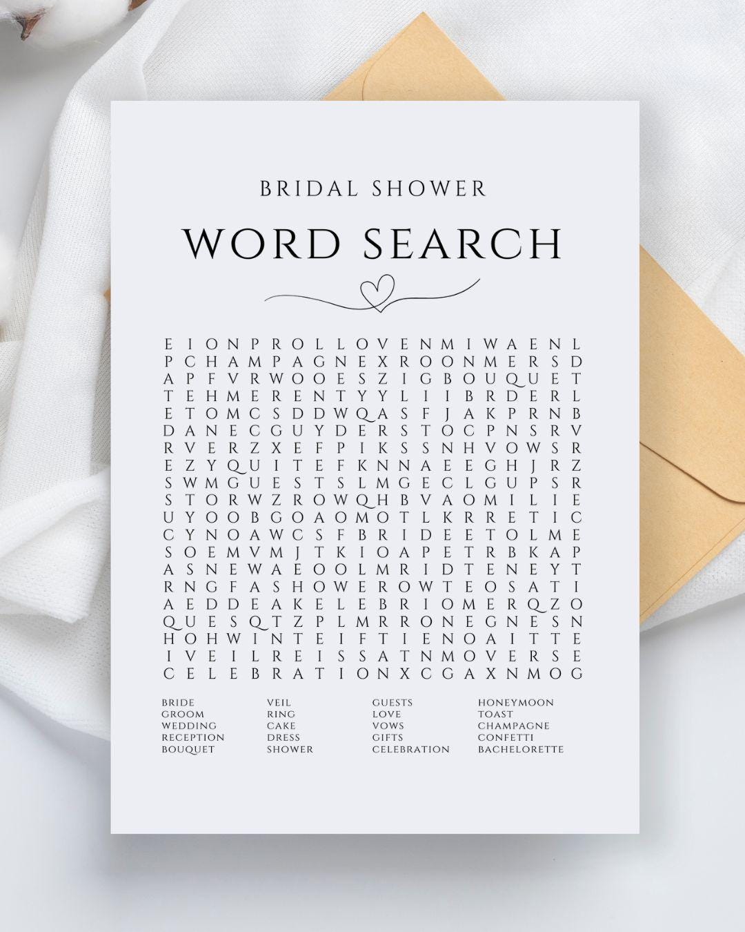 Bridal Shower Word Search Printable Bridal Shower Word Search Game ...