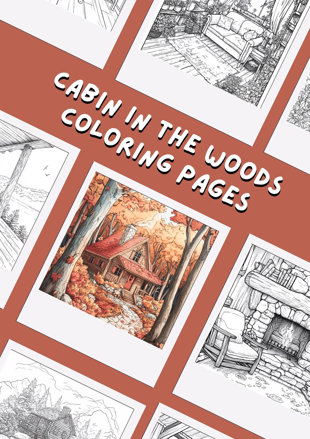 8 Cozy Cabin Coloring Pages / Coloring Book / Adult and Kids Coloring ...