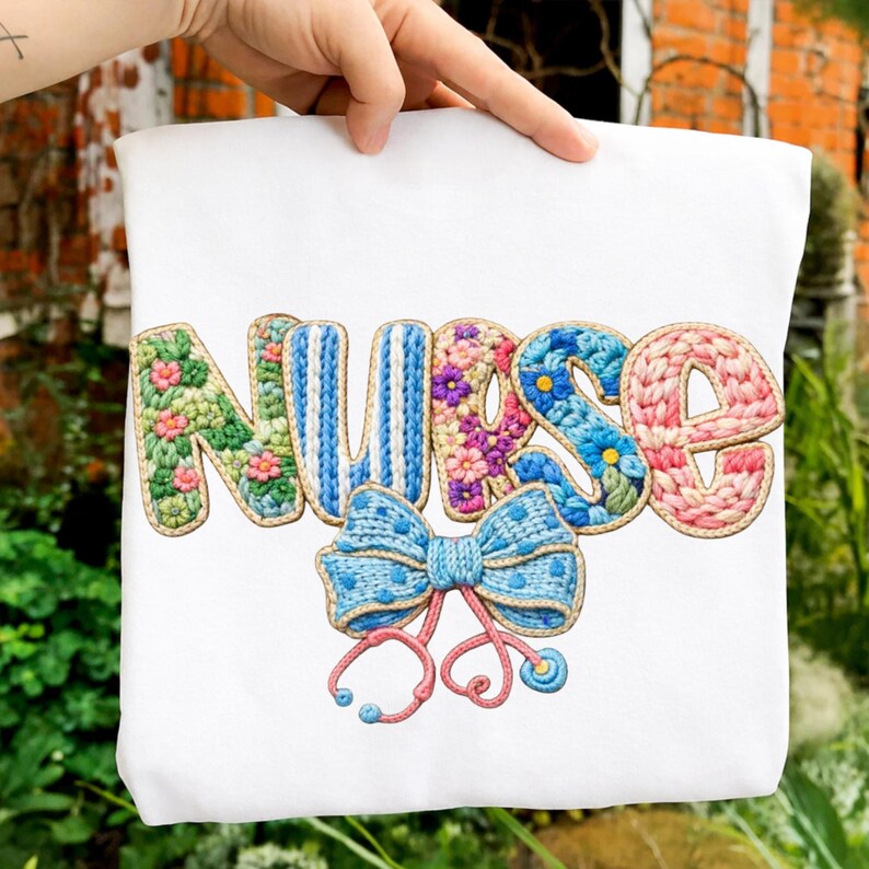 Nurse ICU NICU CNA Png Bundle, Faux Embroidery Floral Letters With Blue ...