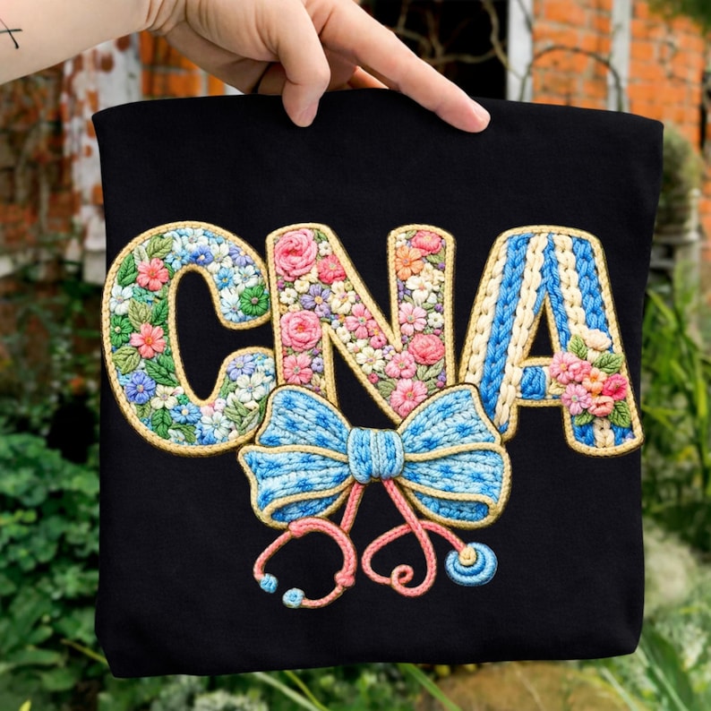 Nurse ICU NICU CNA Png Bundle, Faux Embroidery Floral Letters With Blue ...