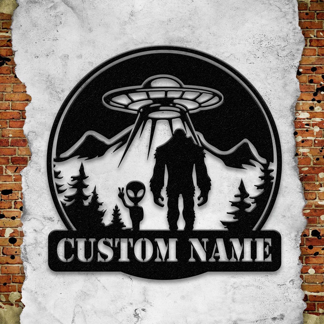 Personalized Bigfoot Alien UFO Metal Wall Art LED Light, Custom ...